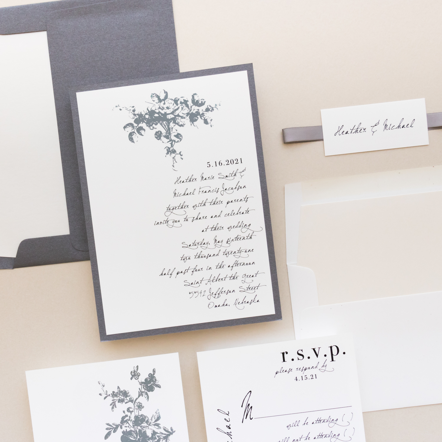 Gray Ivory Wedding Invitations | All White | Beacon Lane