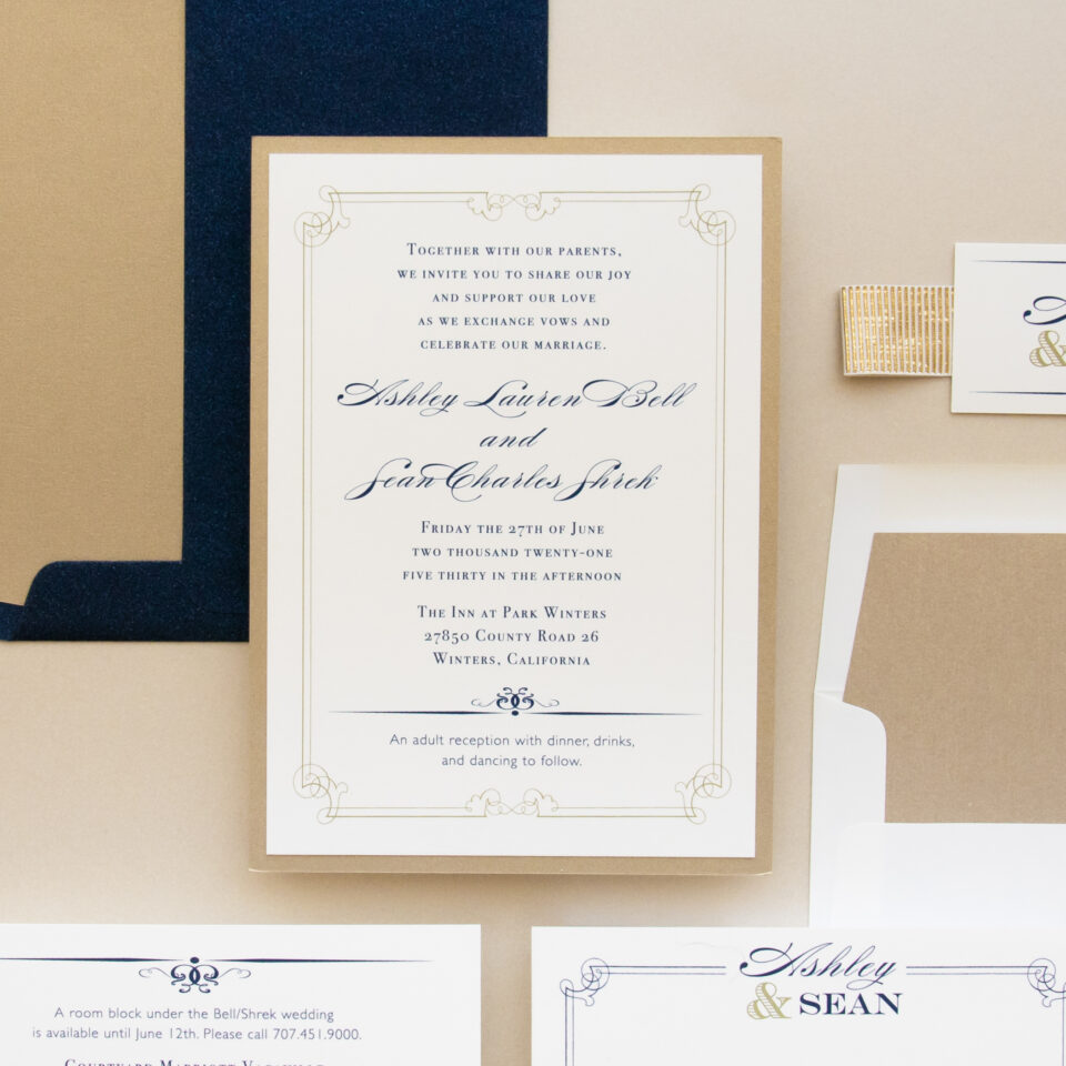 Elegant Navy Script Customizable Traditional Gold Reception Thank Yous ...