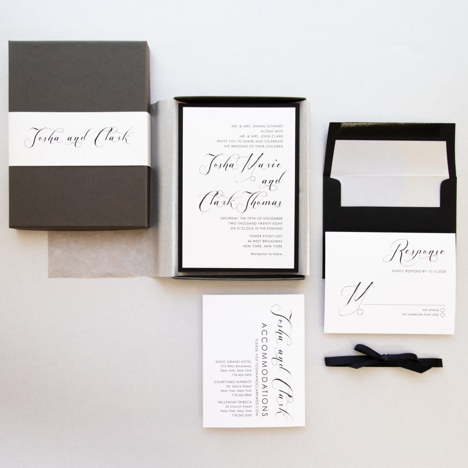 Black Calligraphy Wedding Invitations | Black Script | Beacon Lane