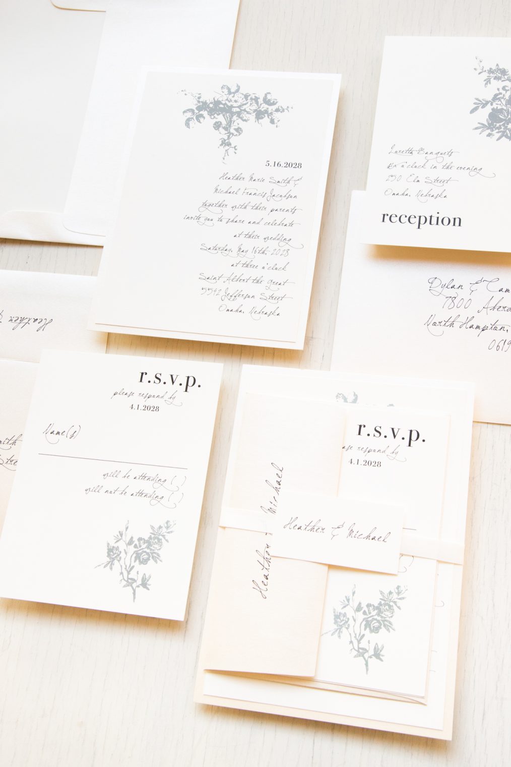 Gray Ivory Wedding Invitations | All White | Beacon Lane
