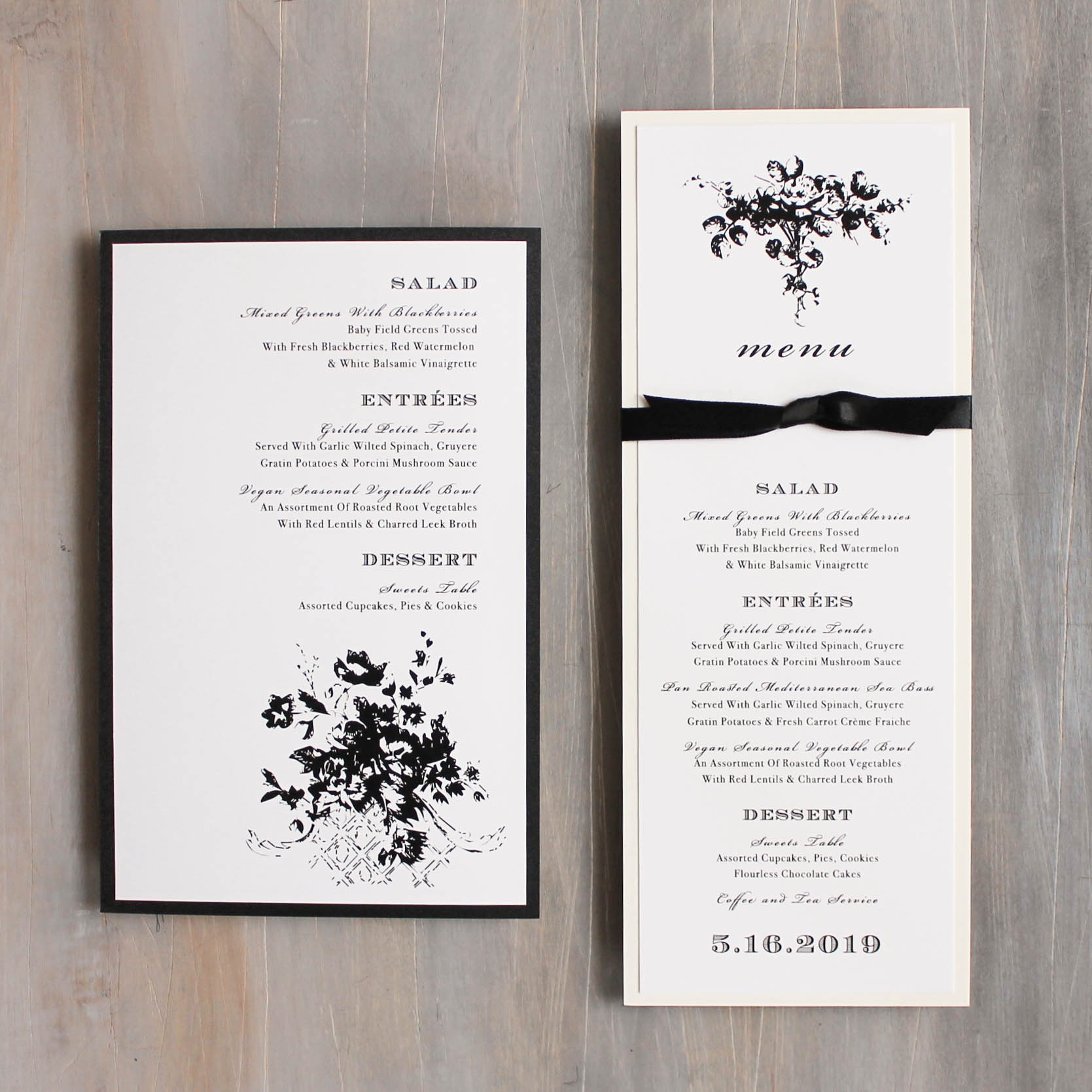 White and Black Lace Customizable Flat Traditional Lace Wedding Menus ...