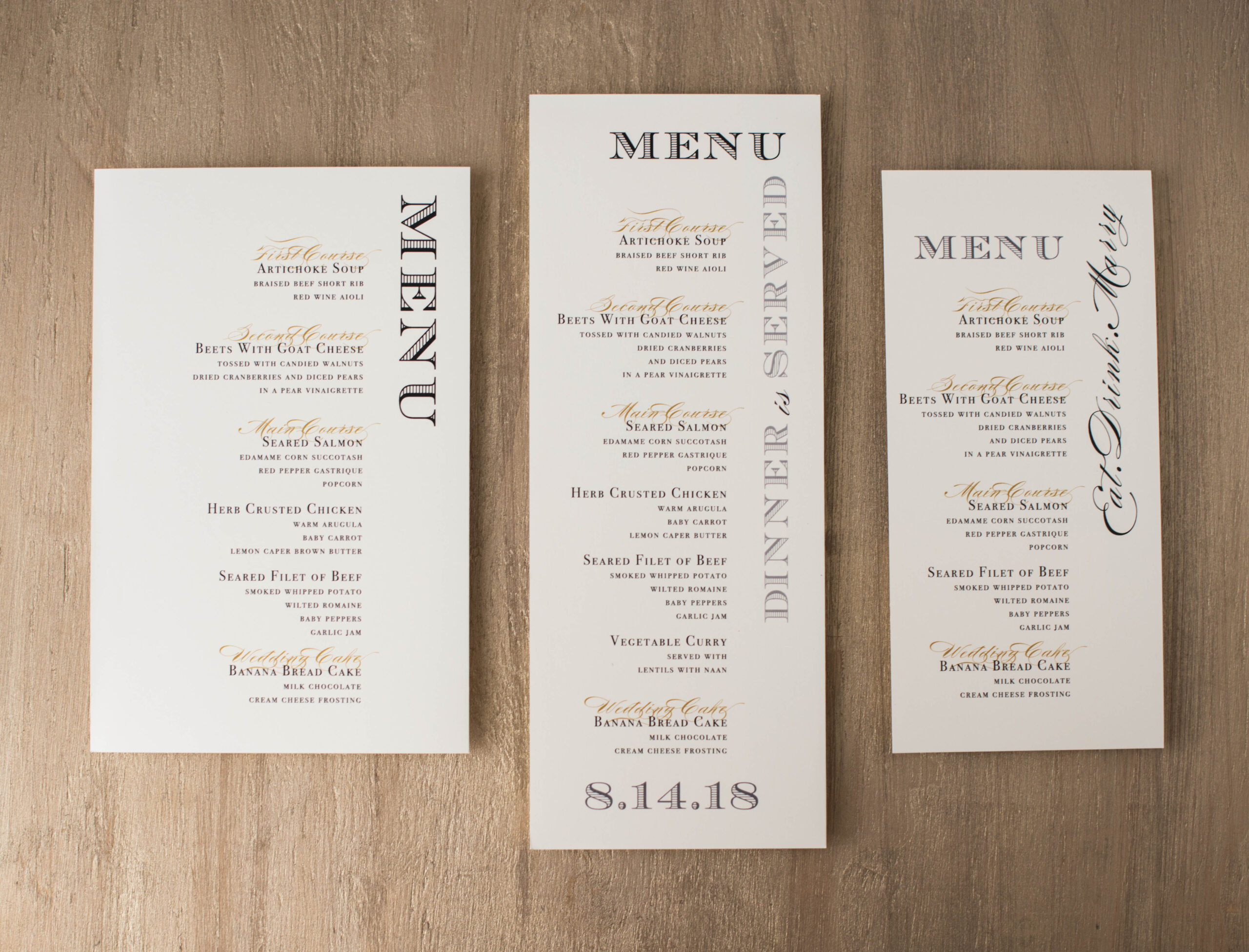 Menu Sizes For Wedding Sage And Gold Wedding Menus, 2 Sizes, DIY Table
