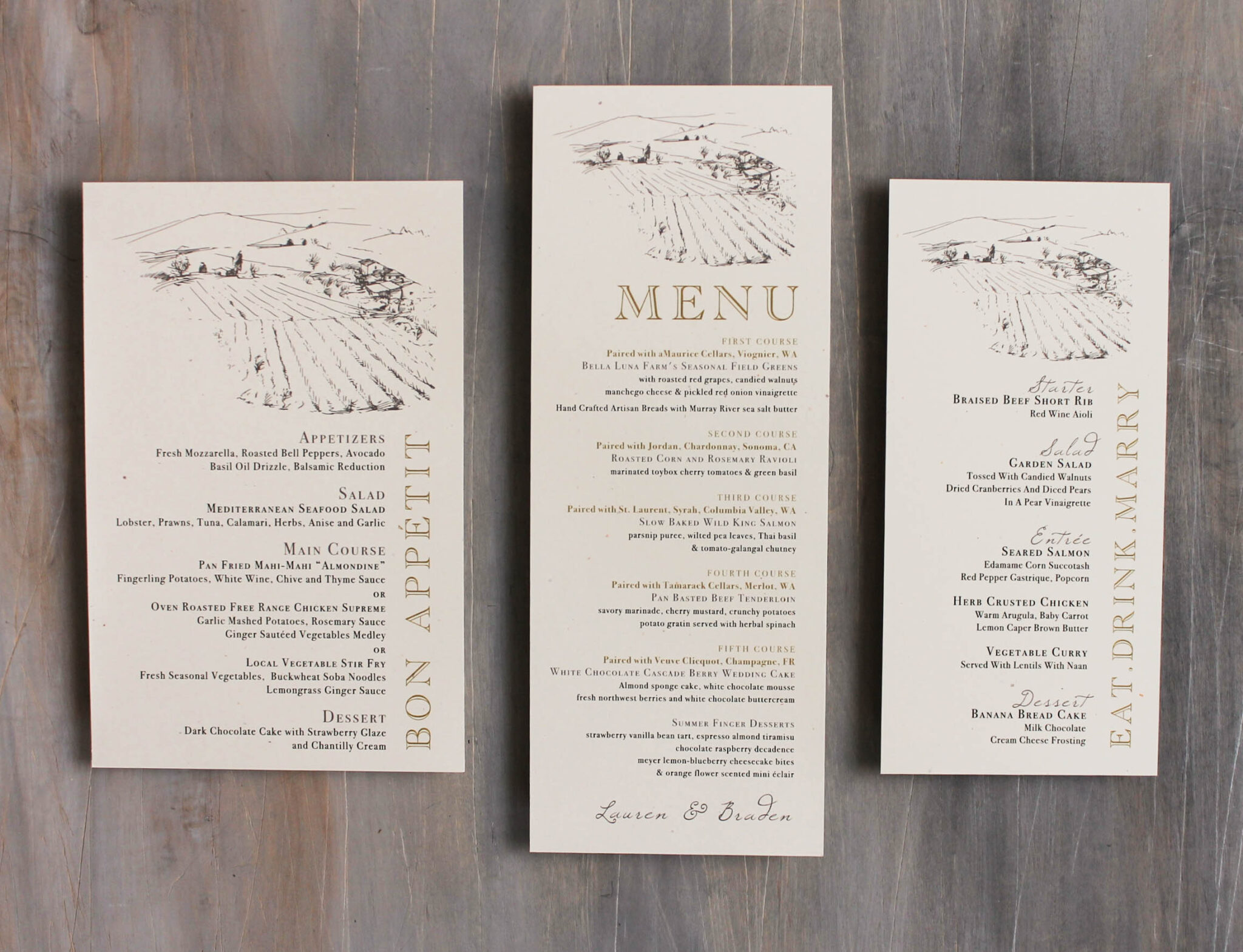 Farm Chic Customizable Flat Brown & Ivory Wedding Menus | Beacon Lane