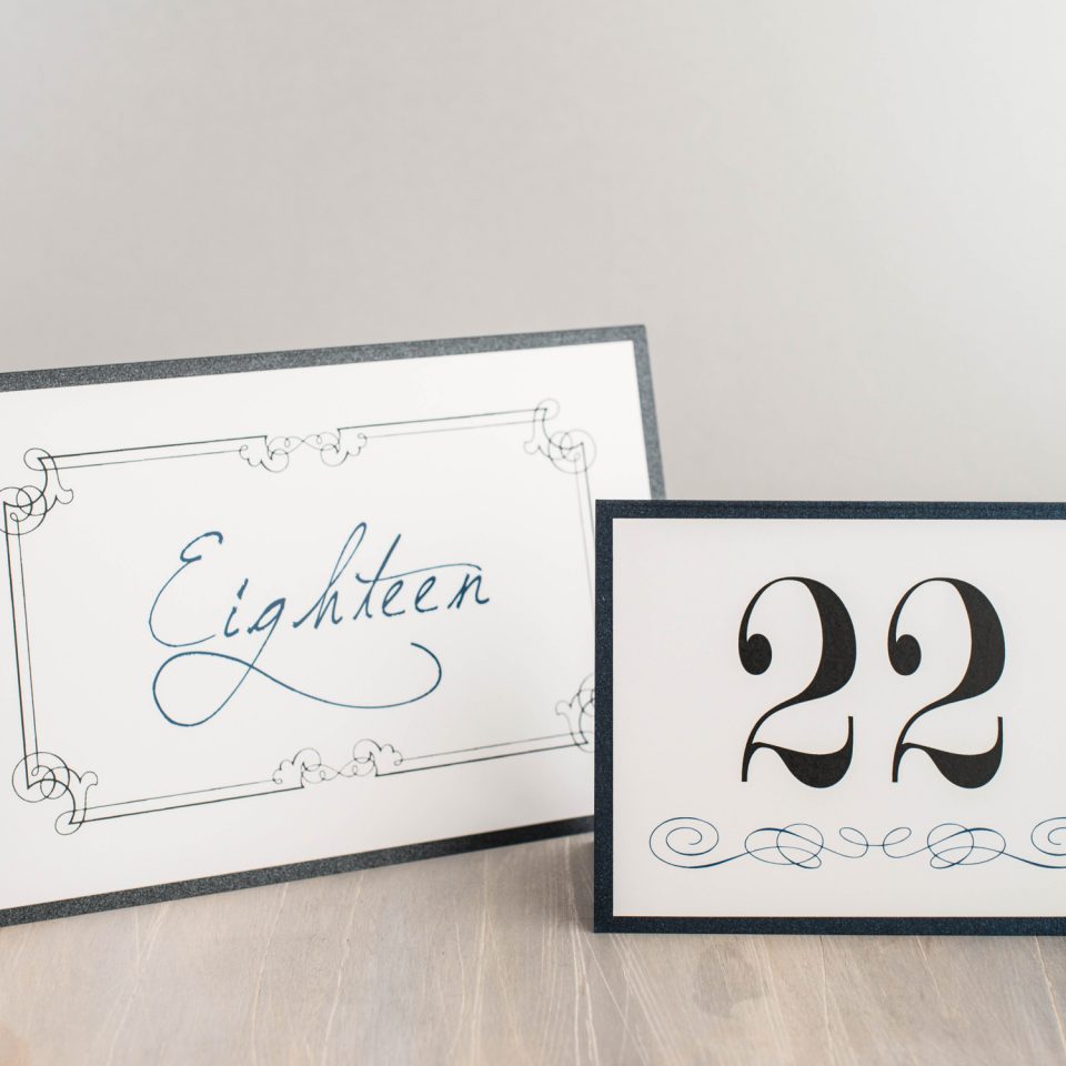 Vintage Shimmer Customizable Black & Navy Tented Table Numbers | Beacon ...