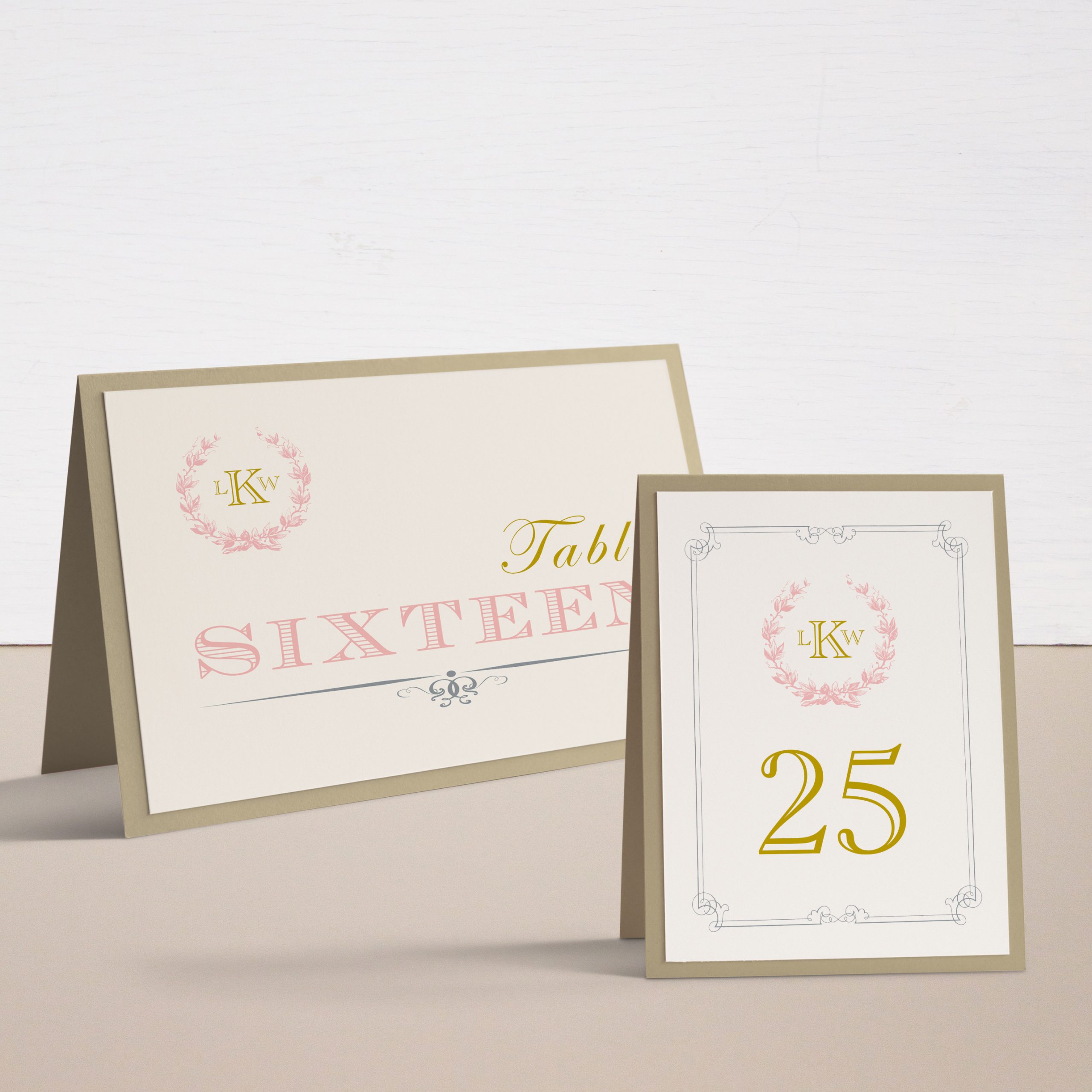 Gold and Blush Monogram Customizable Modern Tented Table Numbers ...