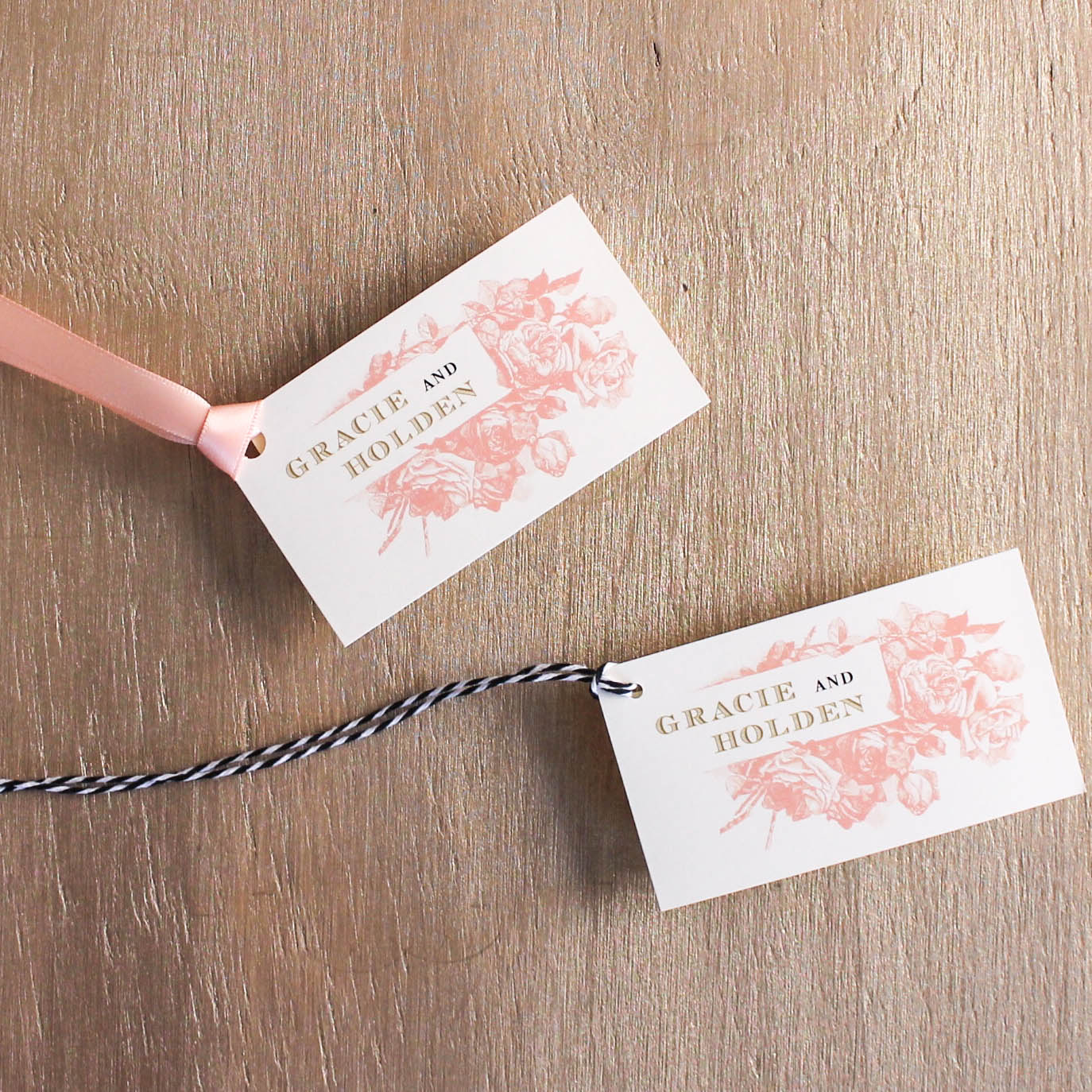 Modern Floral Customizable Gold & Blush Wedding Favor Tags | Beacon Lane