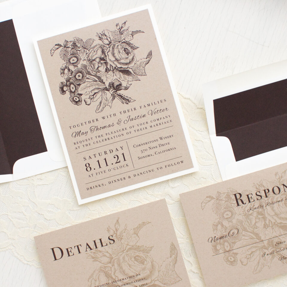 Natural Floral Wedding Invitations | Brown & Ivory | Beacon Lane