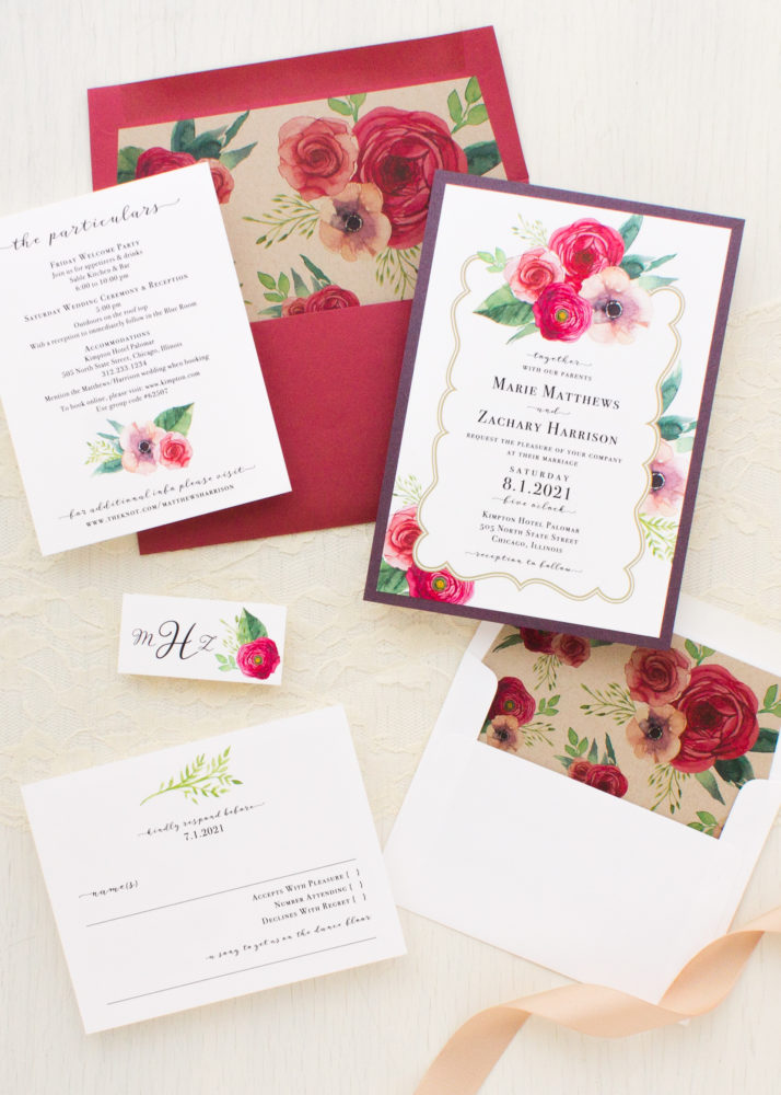Red Floral Wedding Invitations | Red Rose Invitations | Beacon Lane