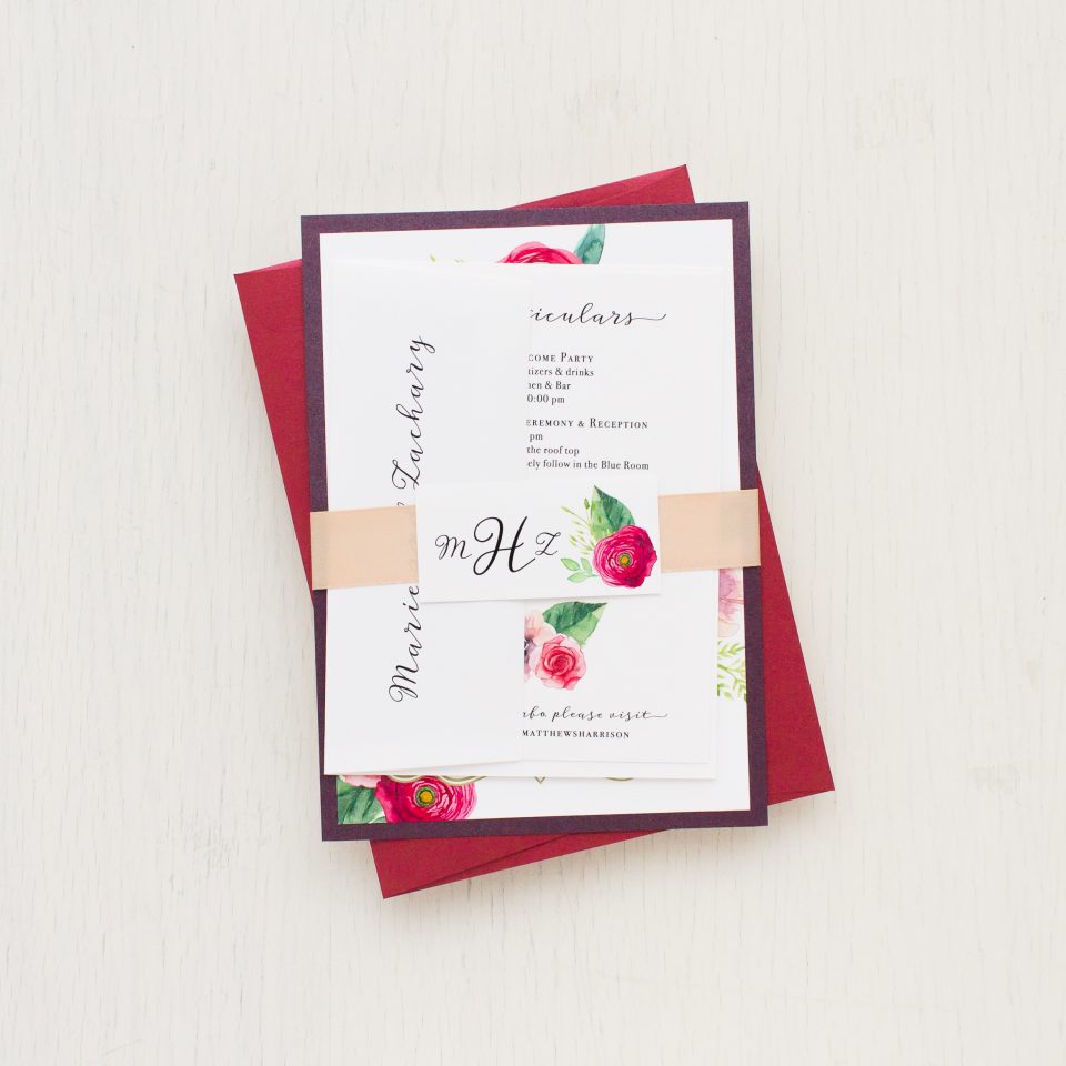 Red Floral Wedding Invitations | Red Rose Invitations | Beacon Lane