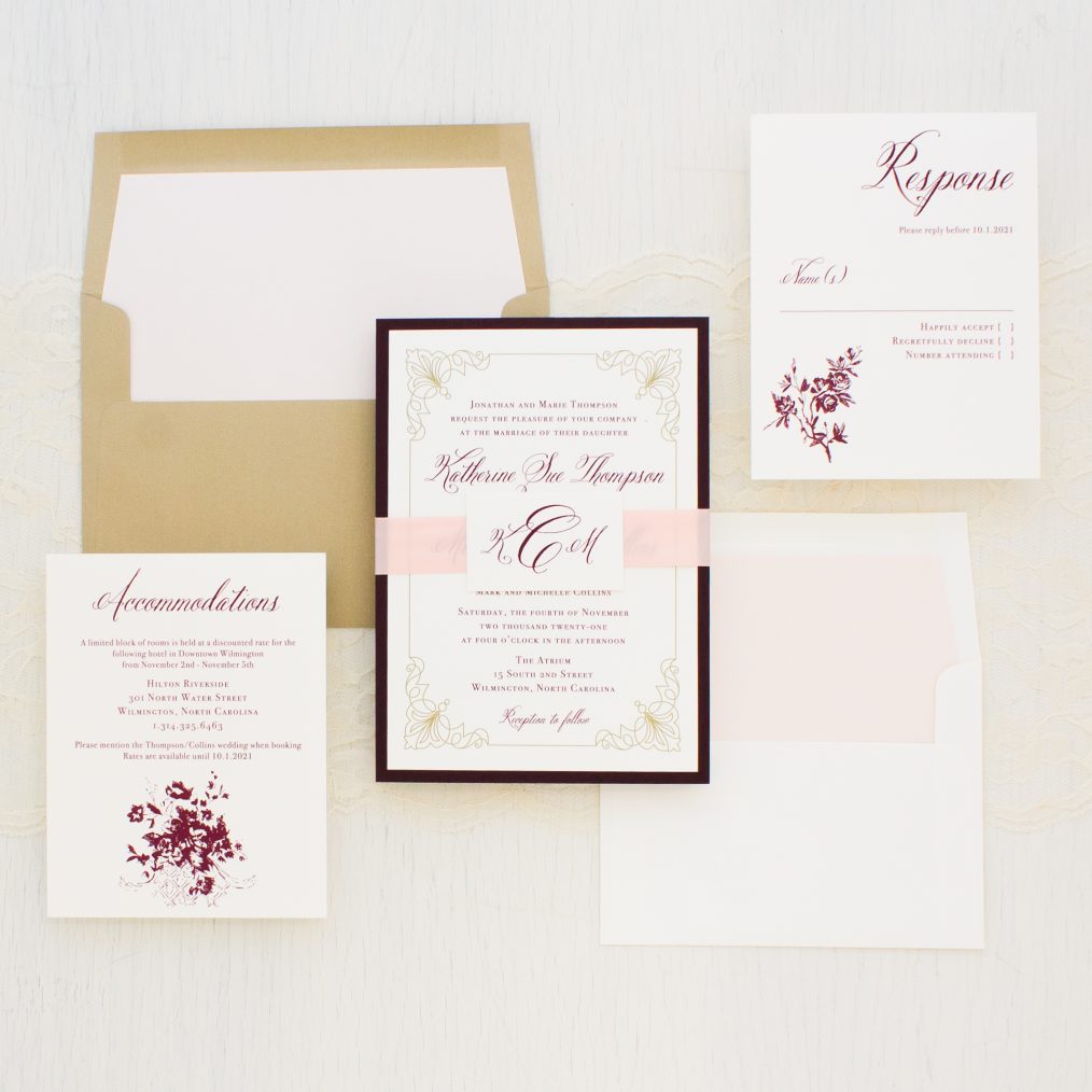 Classic Burgundy & Gold Wedding Invitations | Beacon Lane