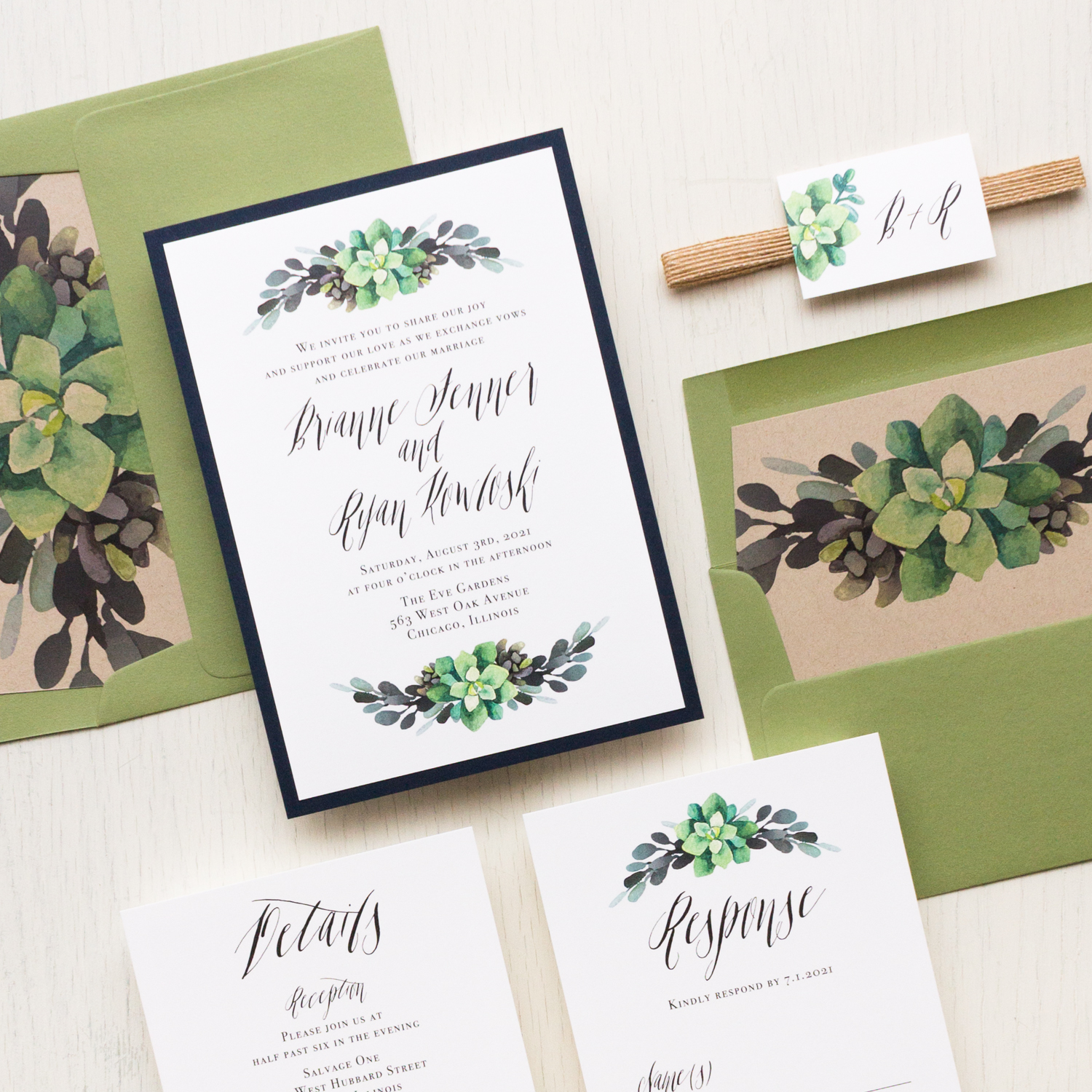 Moss Succulent Wedding Invitations | Beacon Lane
