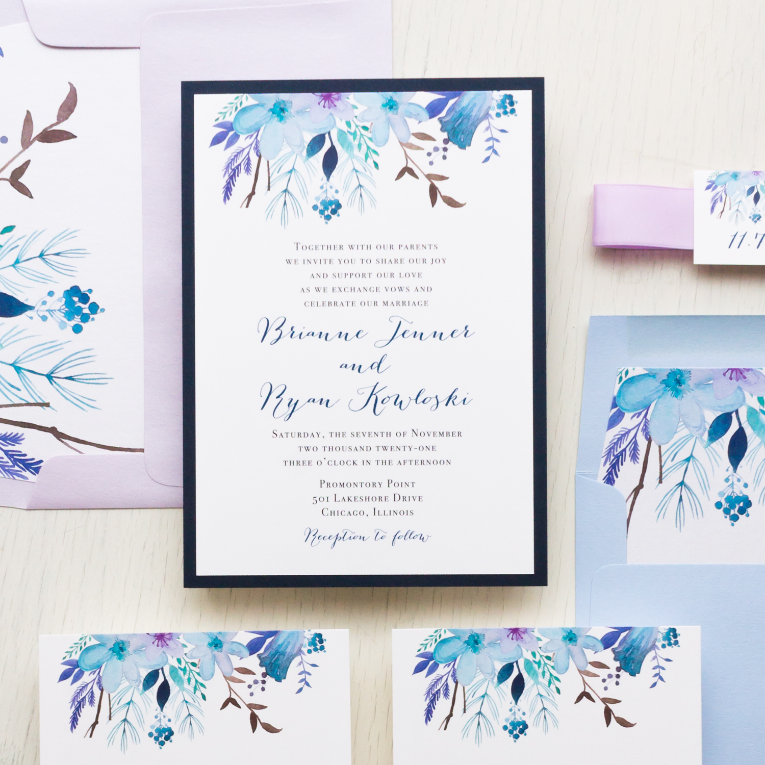 Blue Lilac Wedding Invitations Modern & Customizable | Beacon Lane