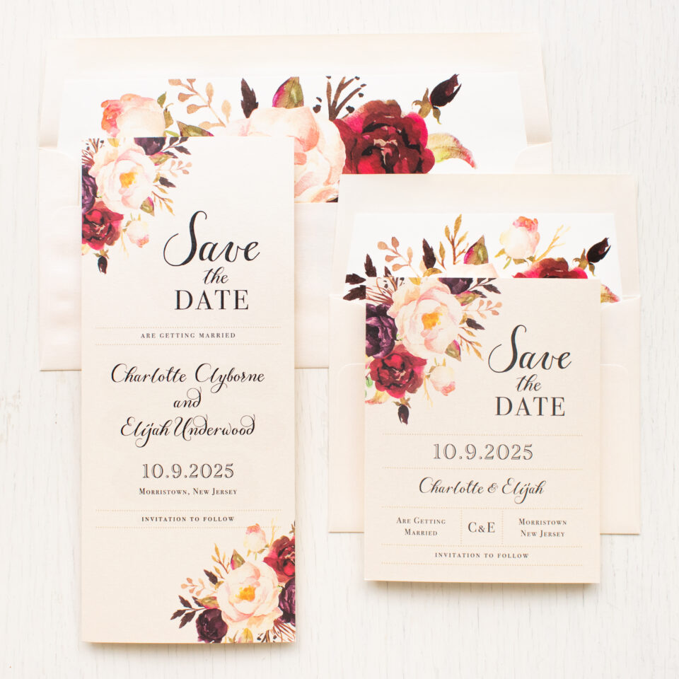 Burgundy Floral Wedding Invitations | Beacon Lane