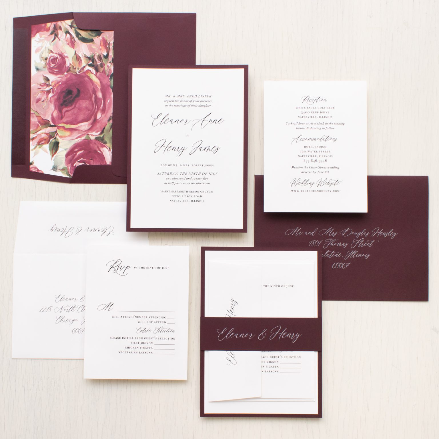 Modern Burgundy Wedding Invitations | Beacon Lane