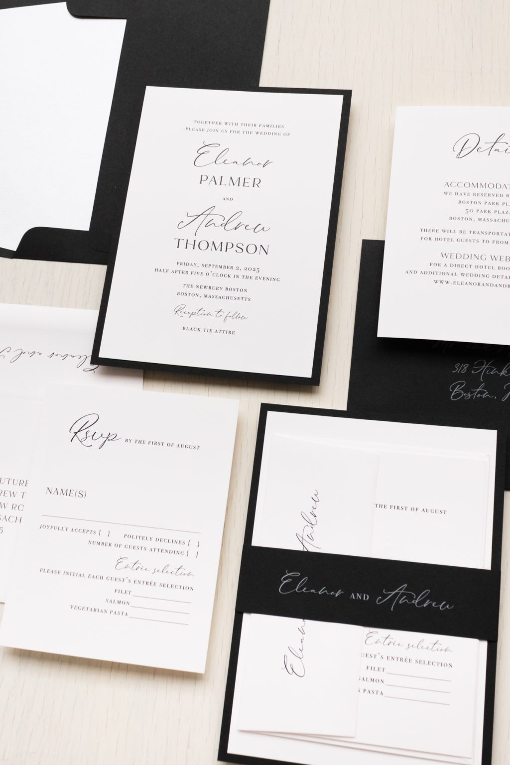 Simple Black Tie Wedding Invitations | Beacon Lane