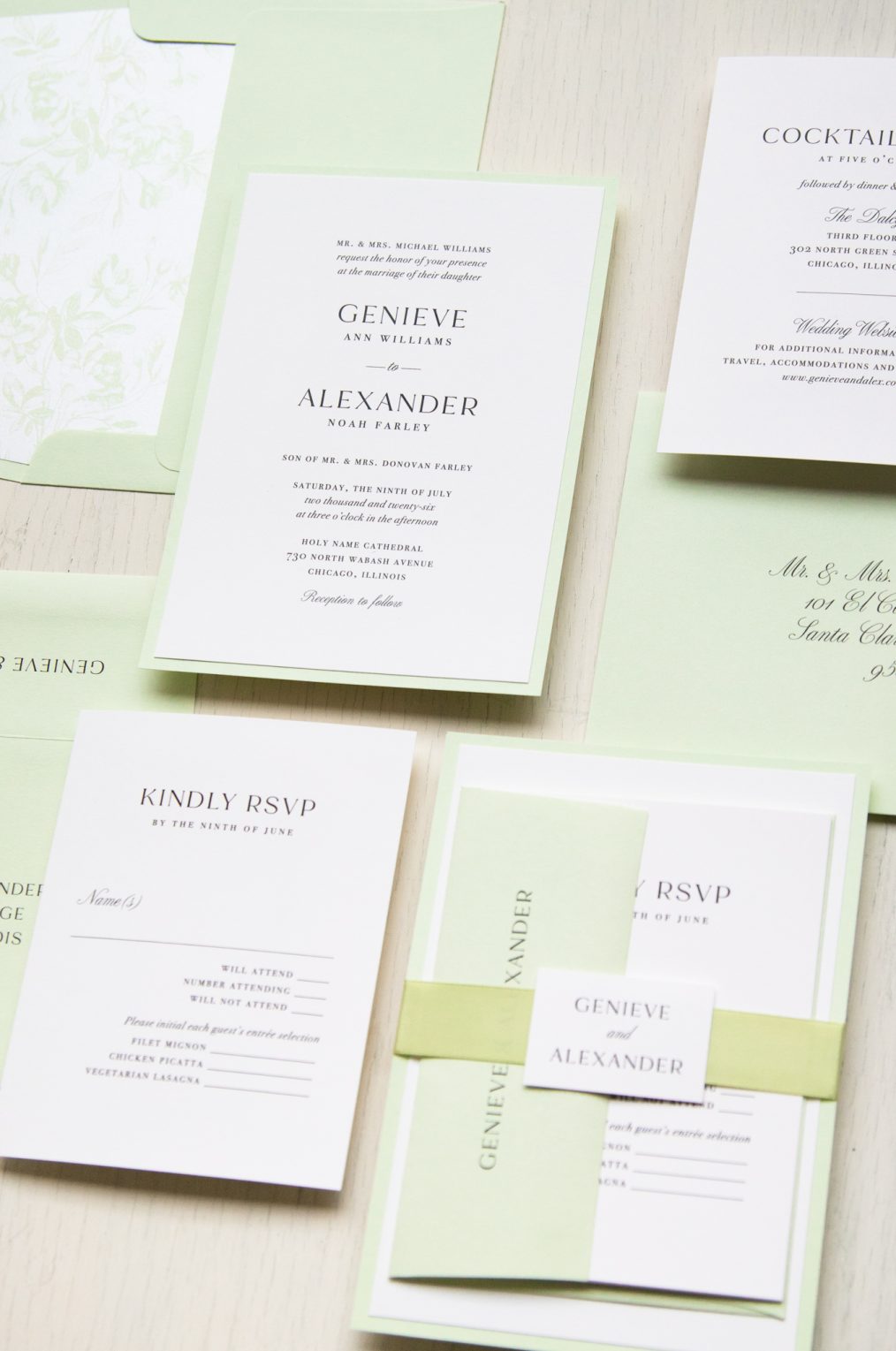 Simple Sage Wedding Invitations | Beacon Lane