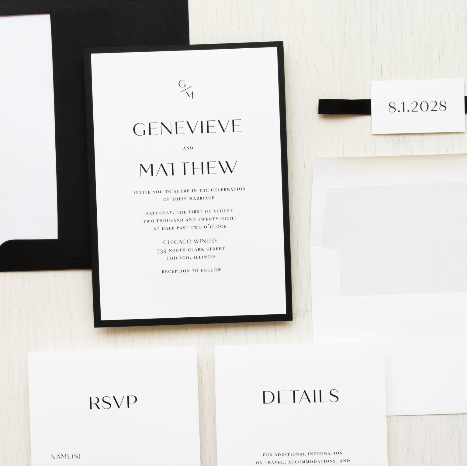 Minimalist Black Wedding Invitations | Beacon Lane