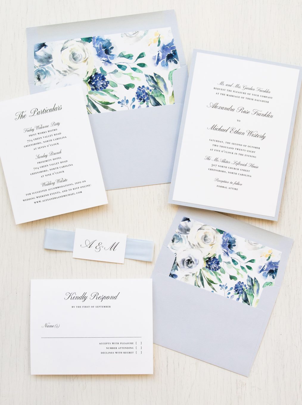Cool Blue Floral Wedding Invitations | Beacon Lane