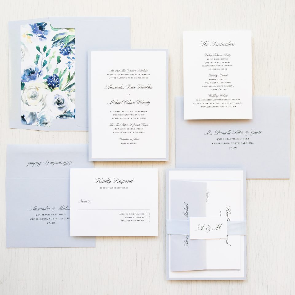 Cool Blue Floral Wedding Invitations | Beacon Lane