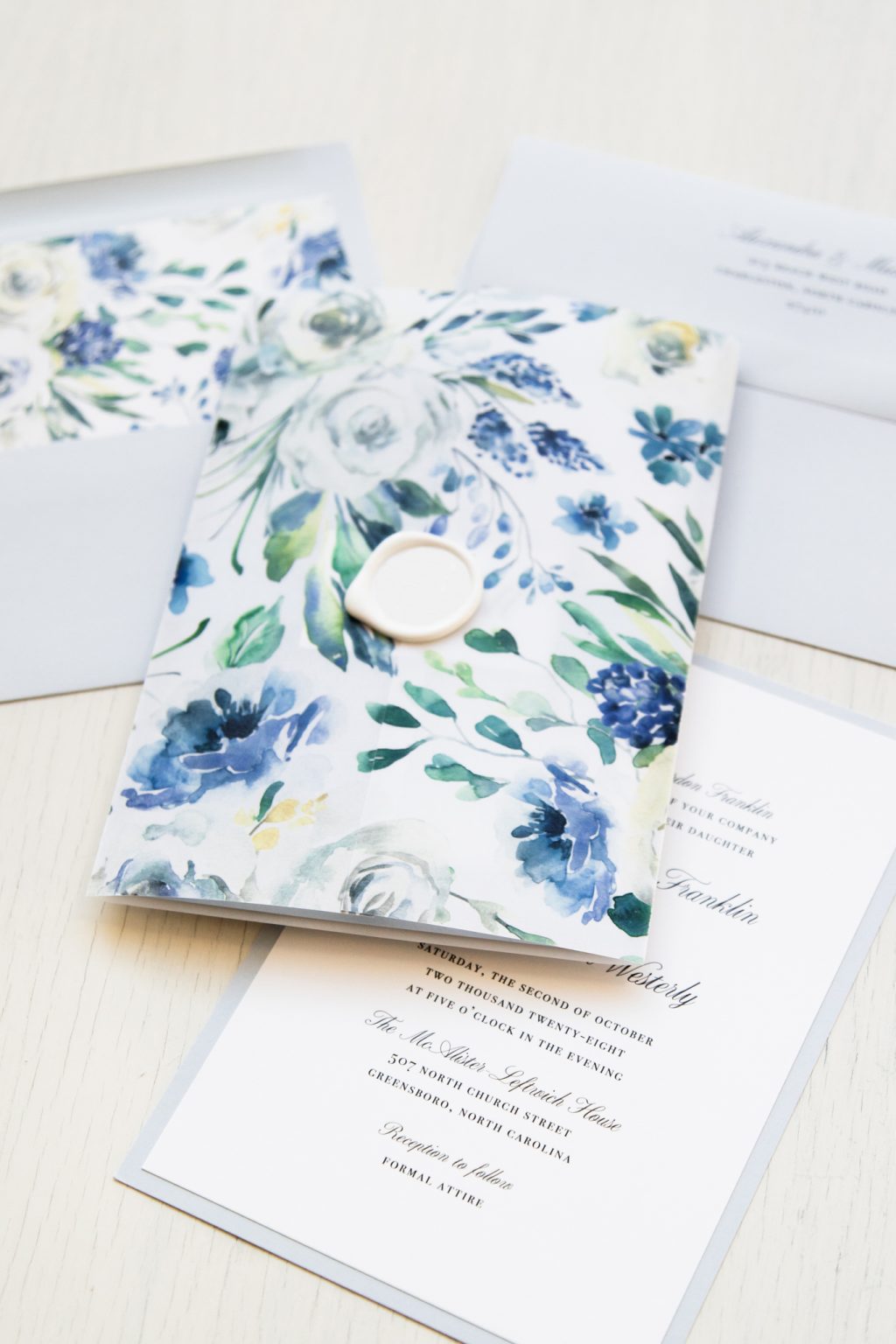 Cool Blue Floral Wedding Invitations | Beacon Lane