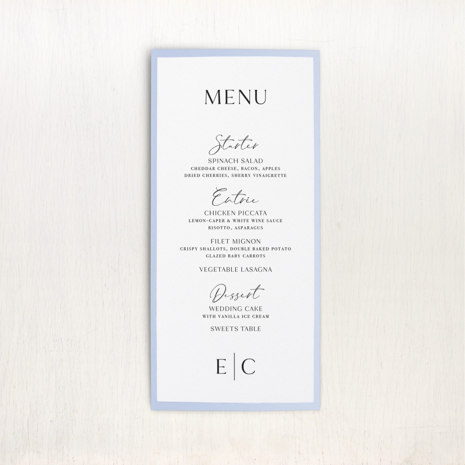 Something Blue Flat Wedding Menus | Beacon Lane