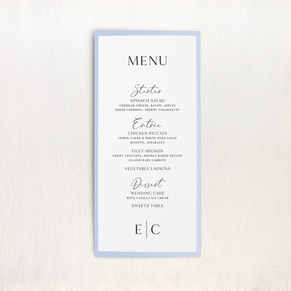 Something Blue Flat Wedding Menus | Beacon Lane