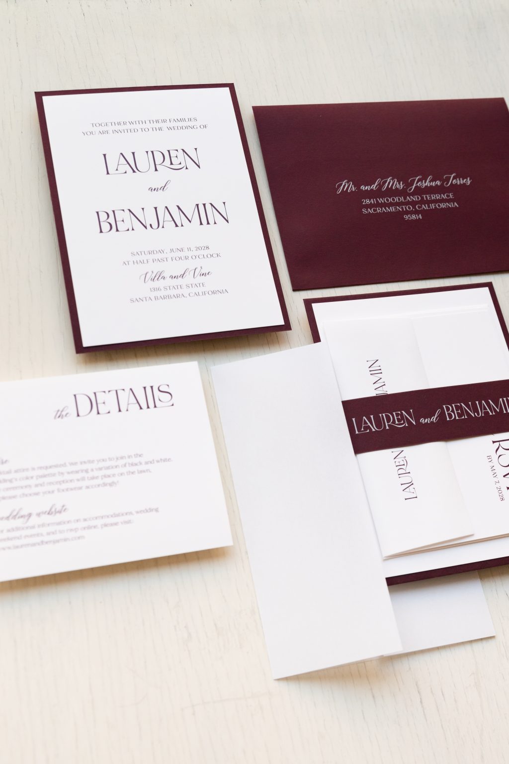 Modern Burgundy Wedding Invitations | Beacon Lane