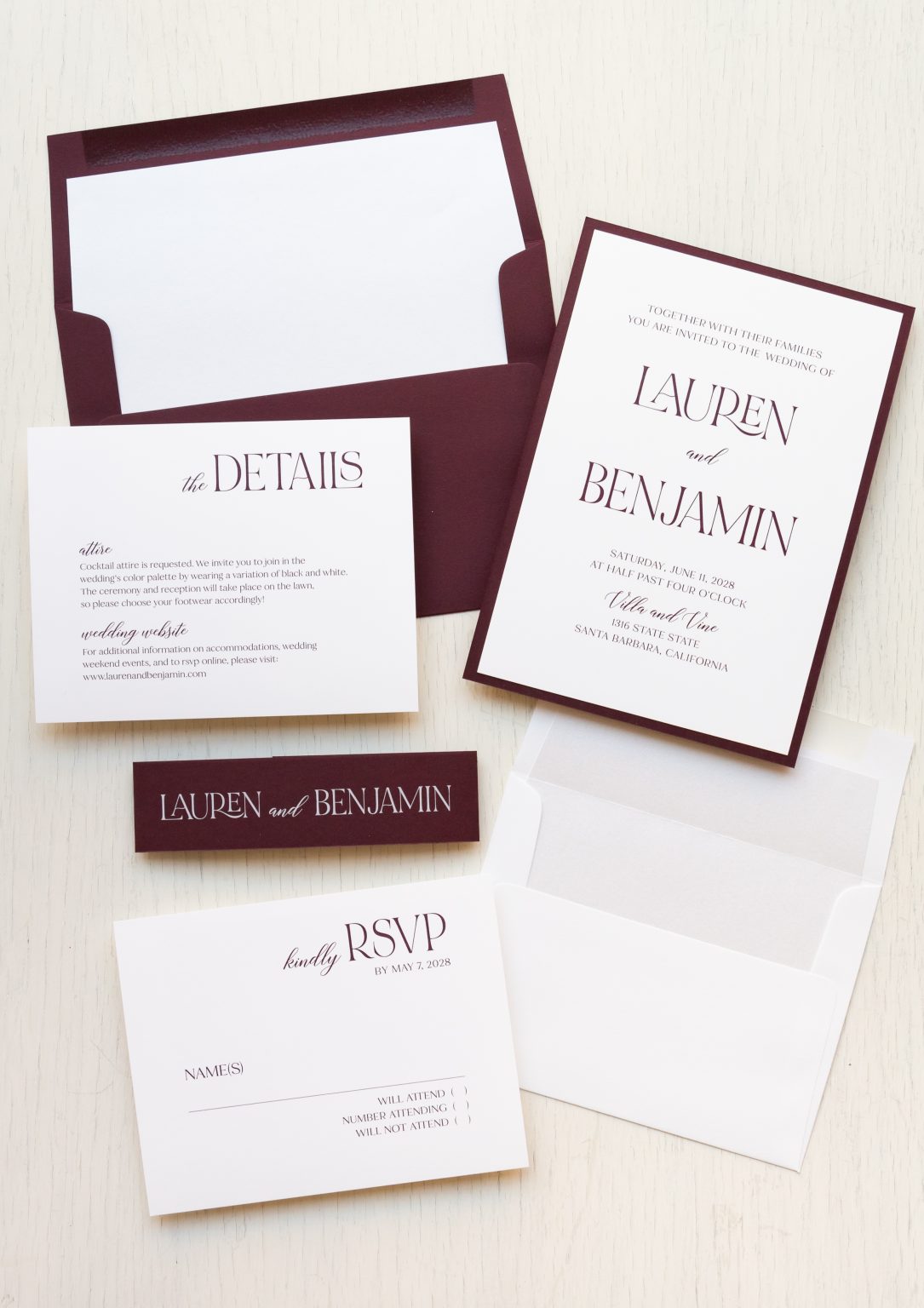 Modern Burgundy Wedding Invitations | Beacon Lane
