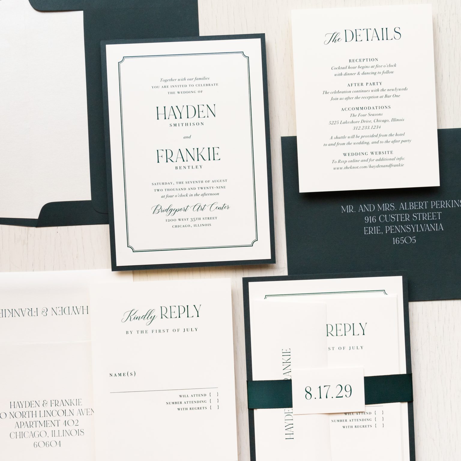Dark Green Wedding Invitations | Beacon Lane