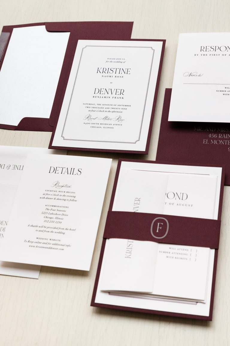 White & Burgundy Wedding Invitations | Beacon Lane