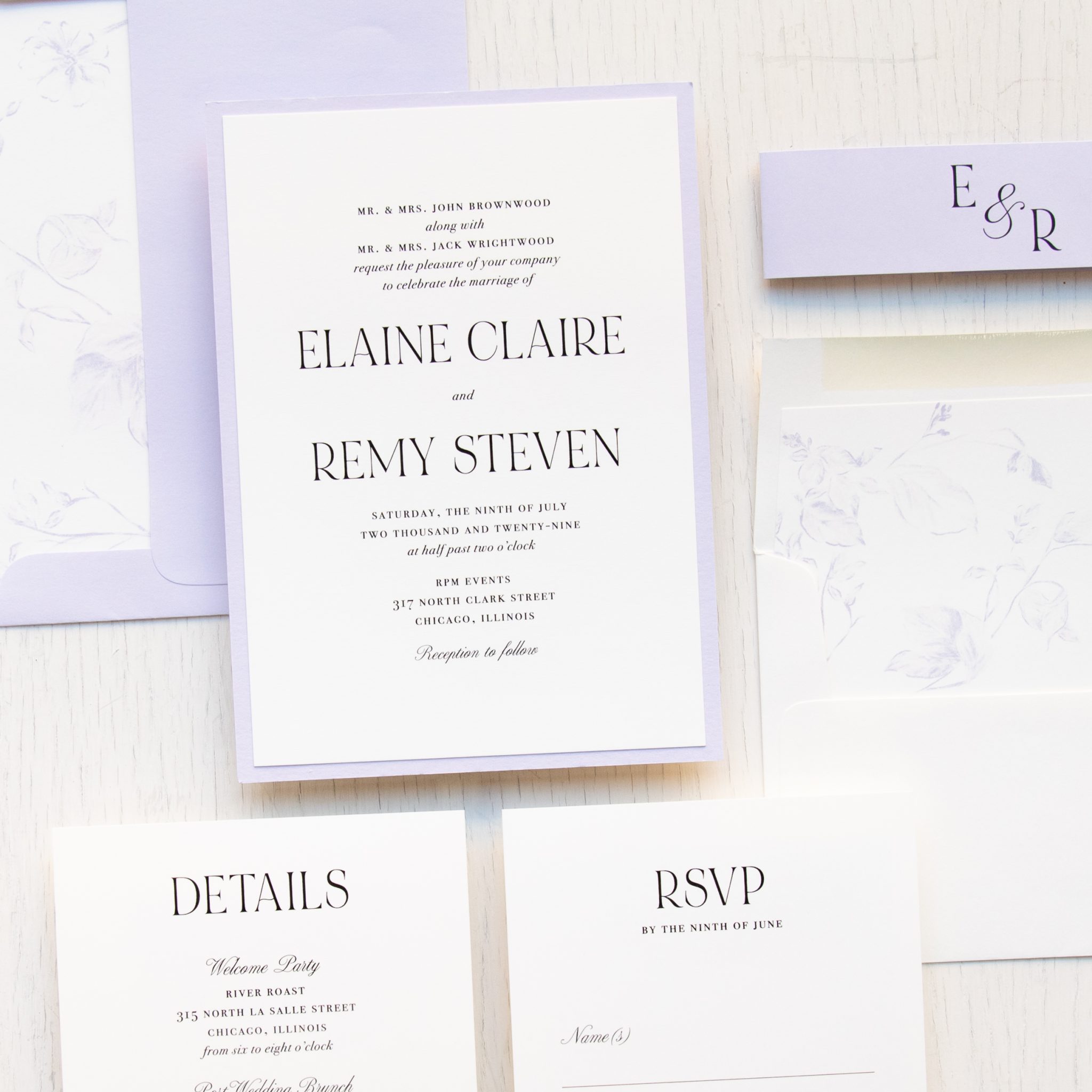 Lilac Wedding Invitations | Fields of Plum | Beacon Lane